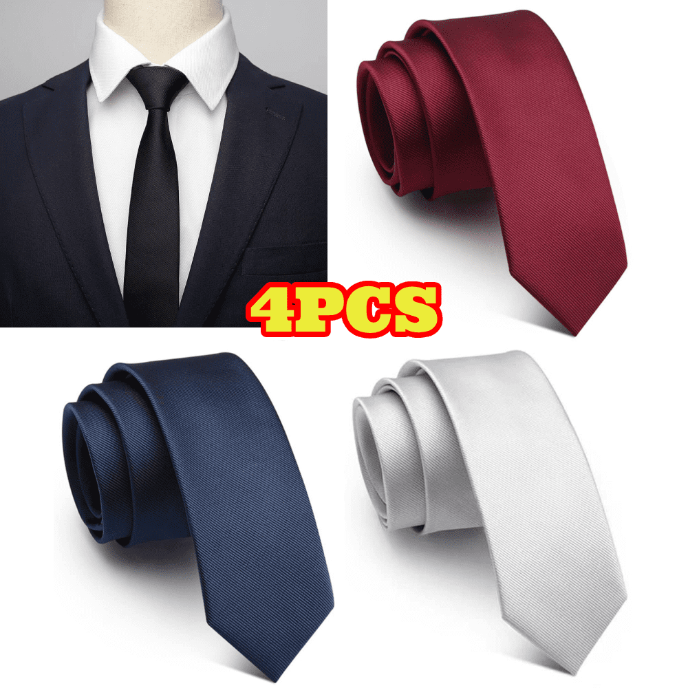 4pcs Classic Skinny Ties for Men, 2.3" Slim Silk Necktie Solid Color ...