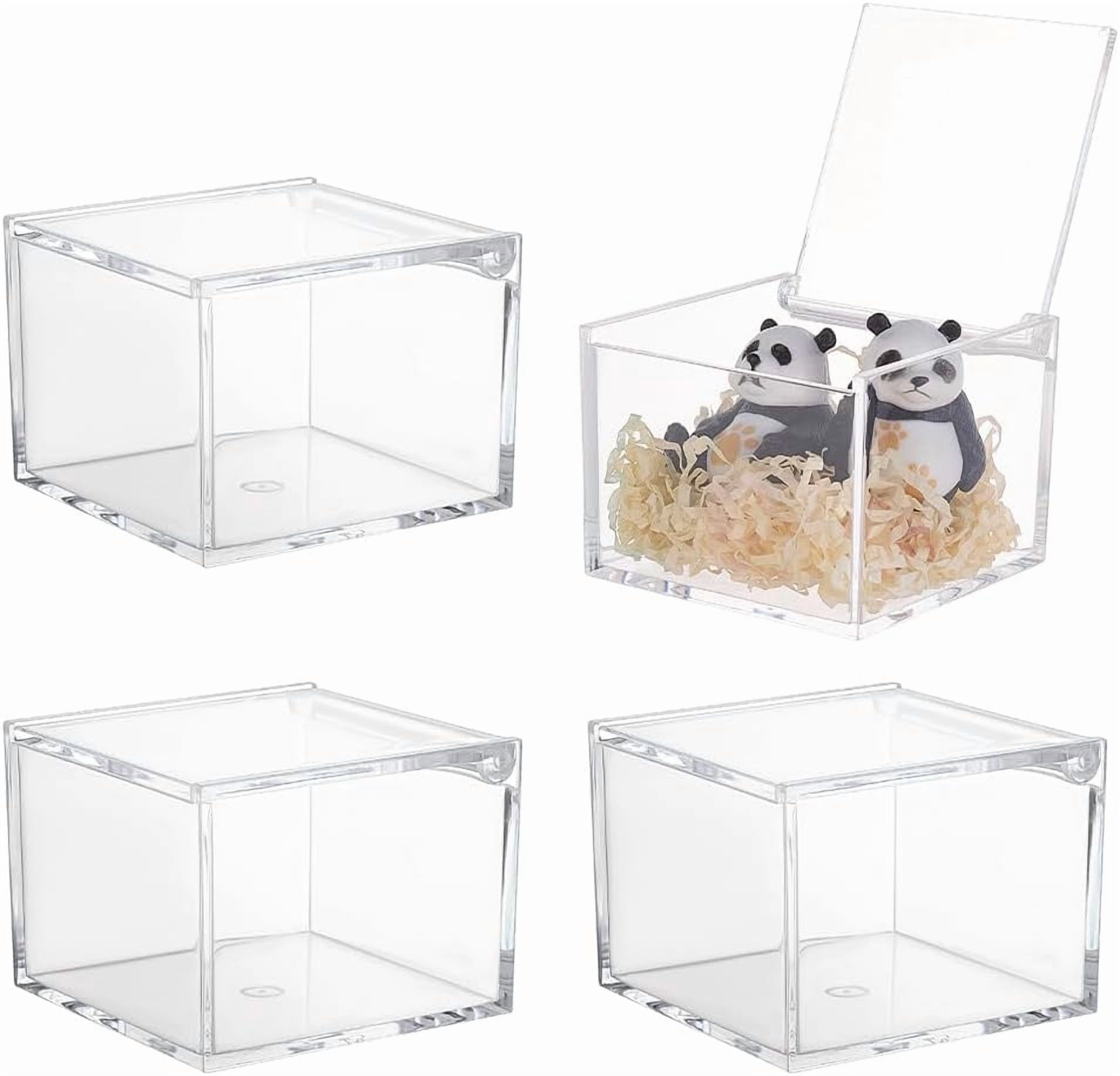 4pcs Clear Acrylic Box 3x3x2.3 Inch Square Cube Container with Lids ...