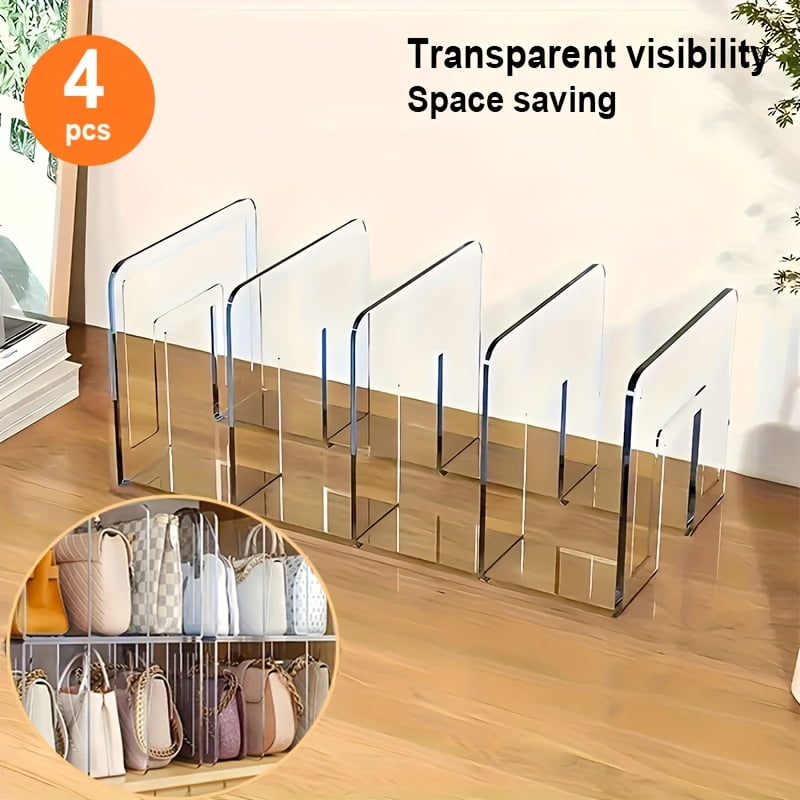 4pcs Clear Adjustable Handbag Organizer Shelves - Dust-Proof Plastic ...
