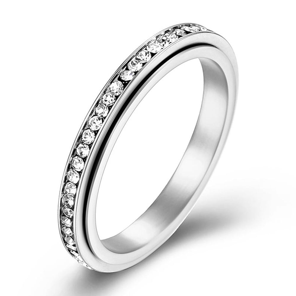 4pcs Clear Cubic Zirconia Rotating Finger Ring Stainless Steel Fidget ...