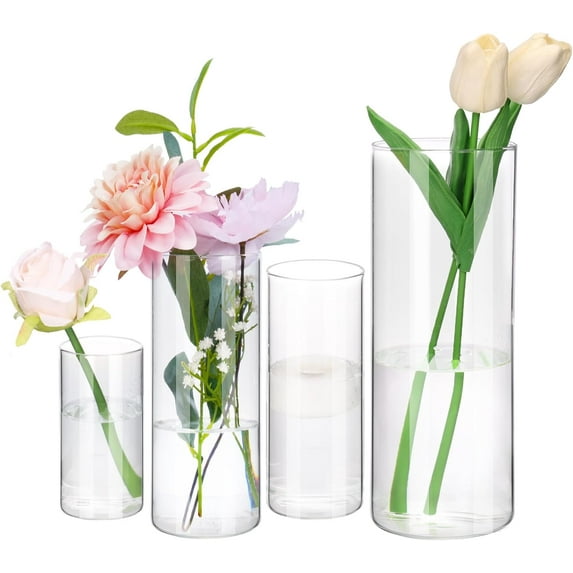 4pcs Clear Glass Cylinder Vases, 4, 6, 8, 10 Inch Tall Cylinder Vases ...
