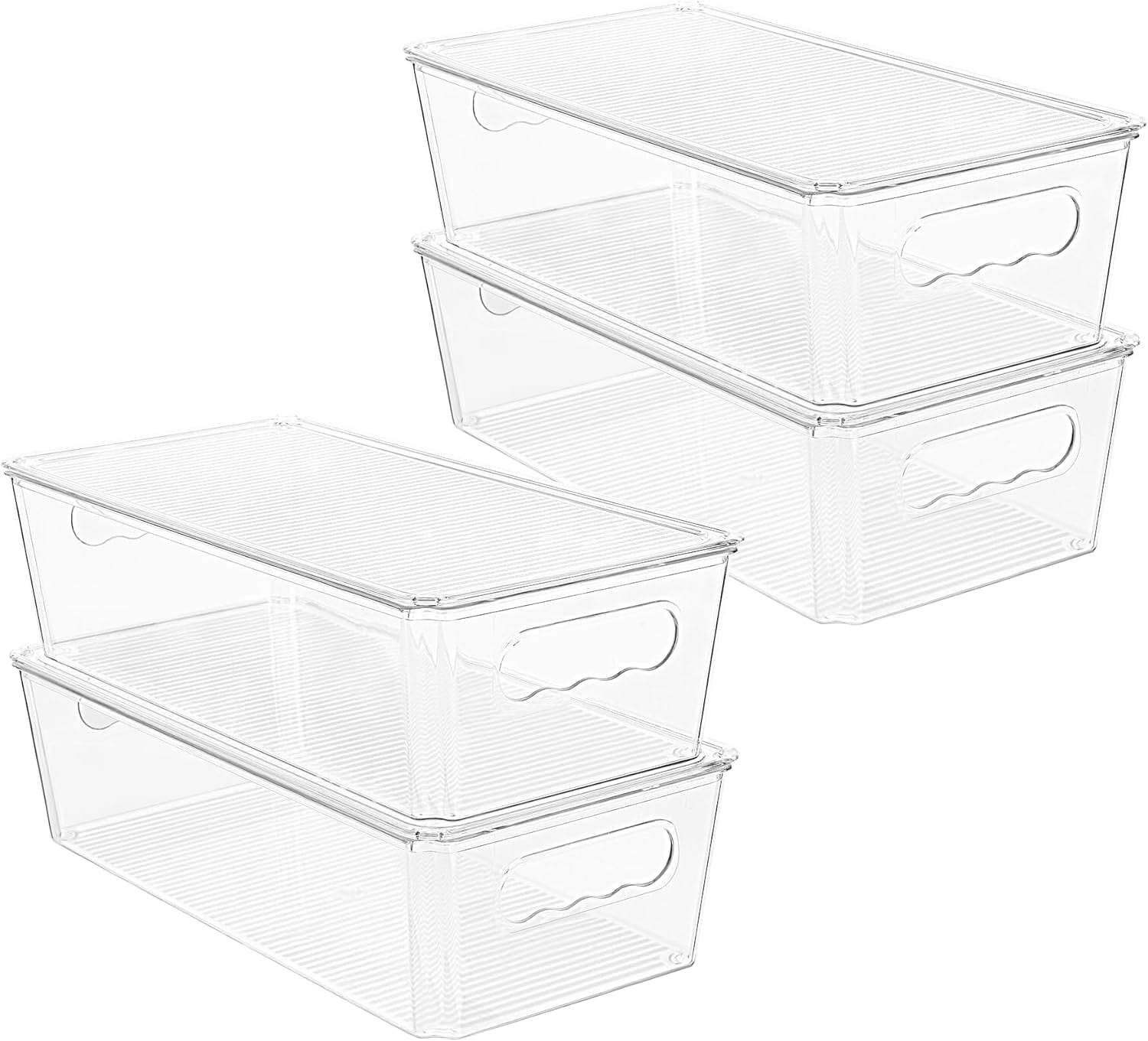 4pcs Clear Organizers and Storage Bins with Lids, Stackable Plastic ...