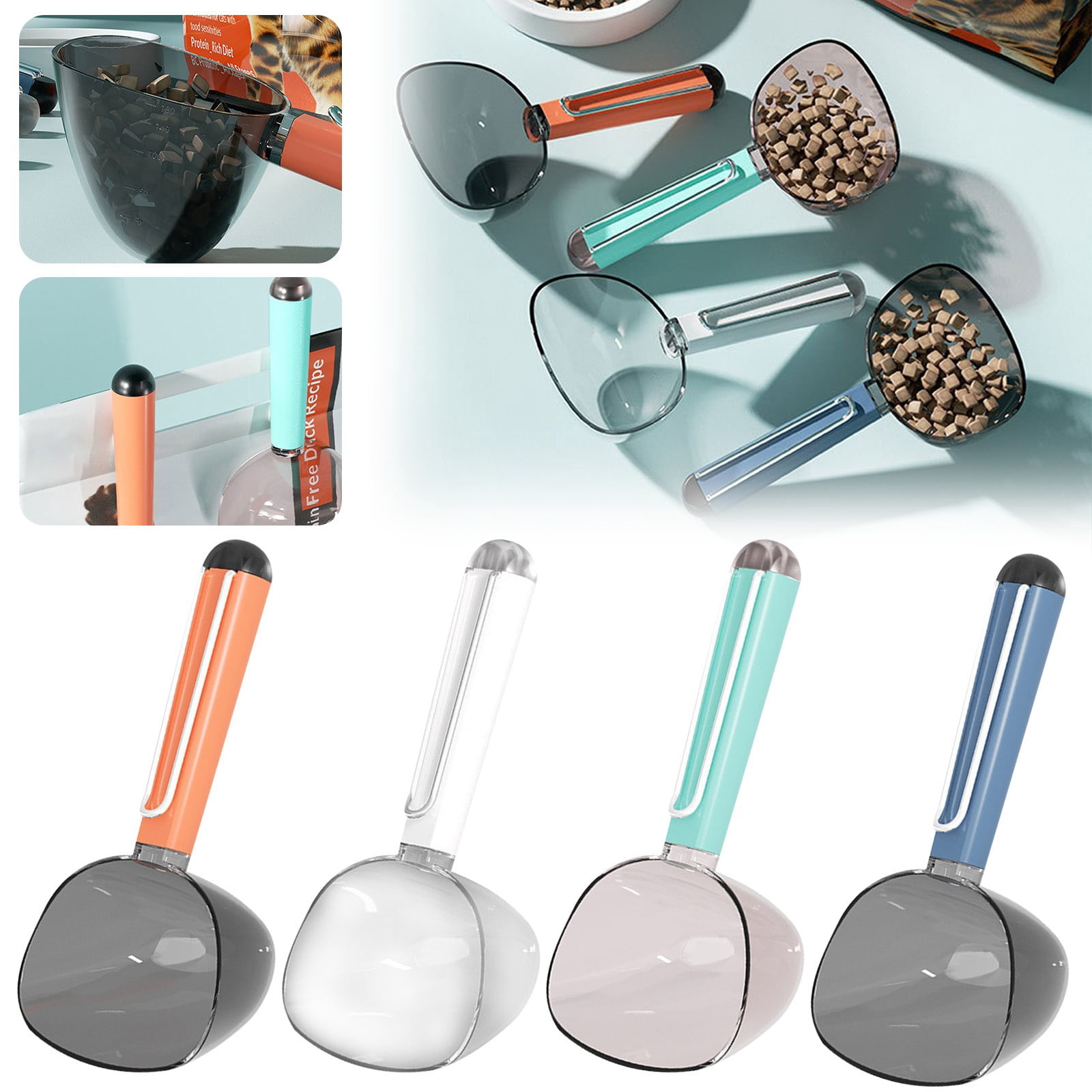 4pcs Clear Plastic Measuring Scoop, Cat Food Scoop, Dry Food Scooper ...