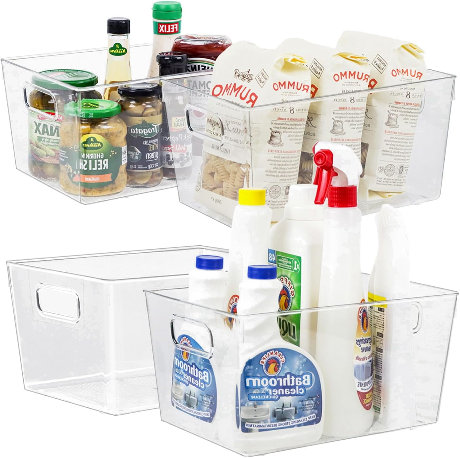 4pcs Clear Storage Bins Clear Storage Containers for Kitchen Pantry ...