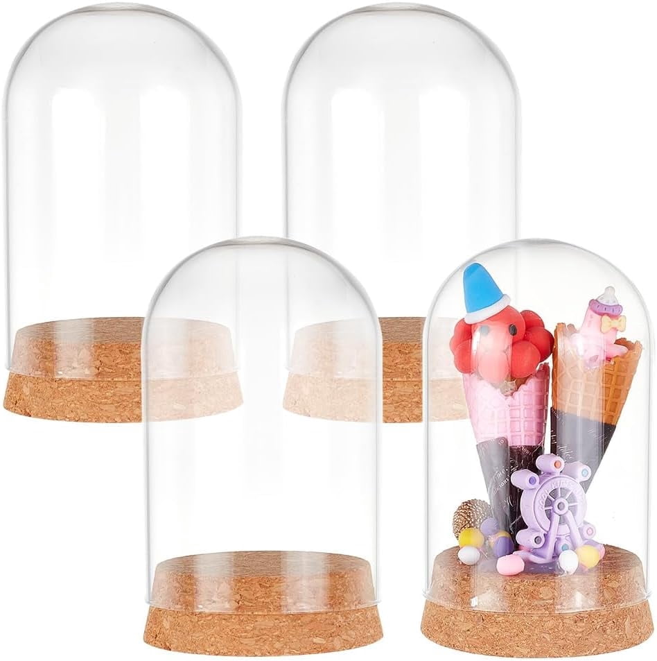 4pcs Cloche Bell Jar Glass Dome Cover Display Dome with Cork Base Glass ...