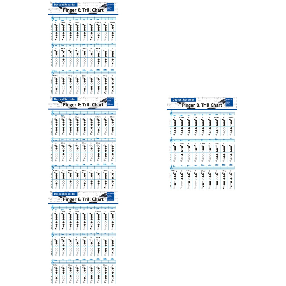 4pcs Coated Paper Flute Chord Chart Portable Practice Chart Flute Chord ...