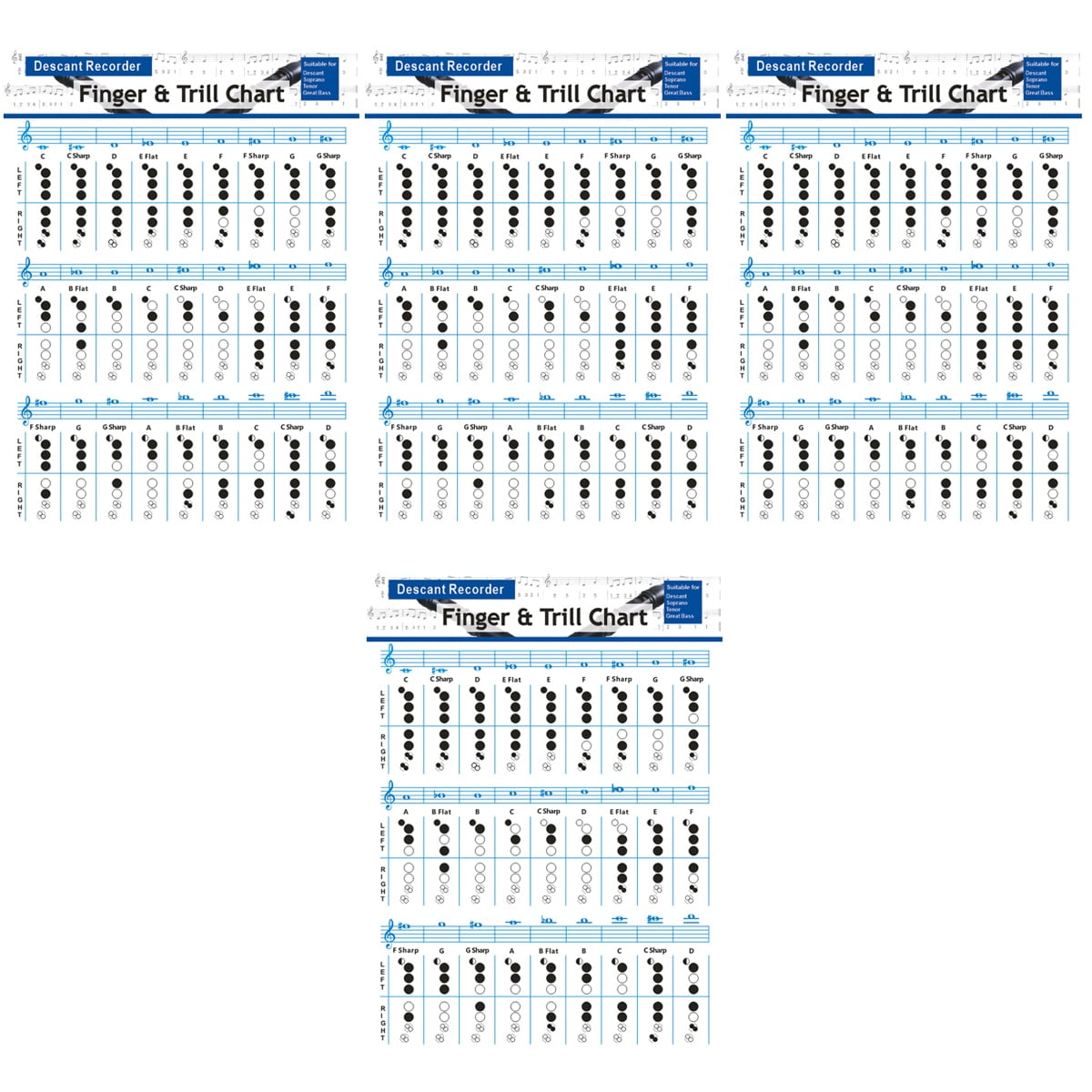 4pcs Coated Paper Flute Chord Chart Portable Practice Chart Flute Chord ...