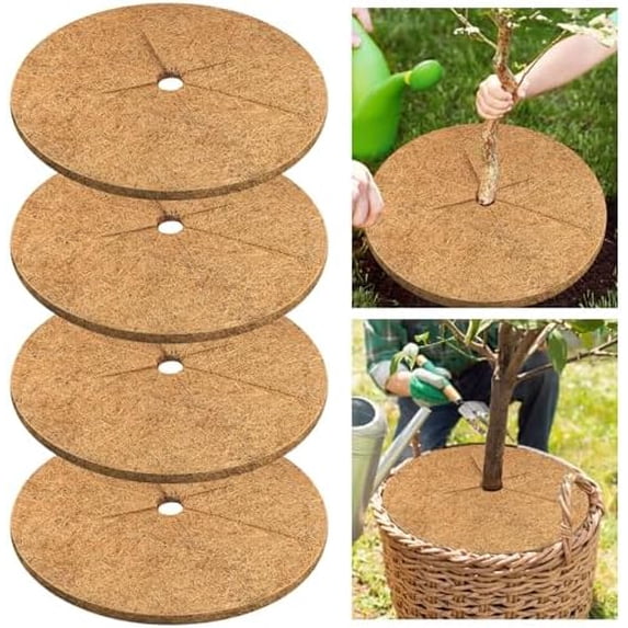 4pcs Coconut Fiber Mulch Ring Tree Plant Protector Mat, 30 Inch Natural ...