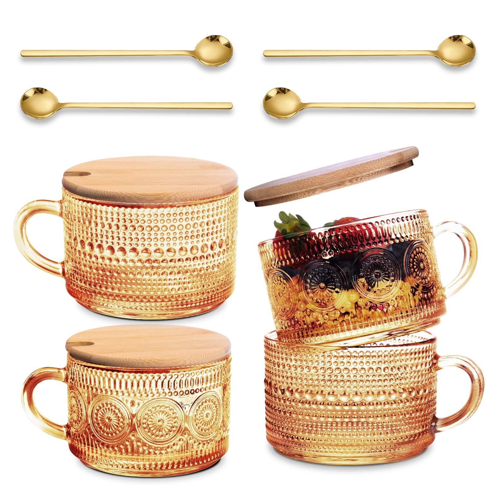 4pcs Coffee Cups, Vintage Coffee Mugs, Overnight Oats Containers with ...