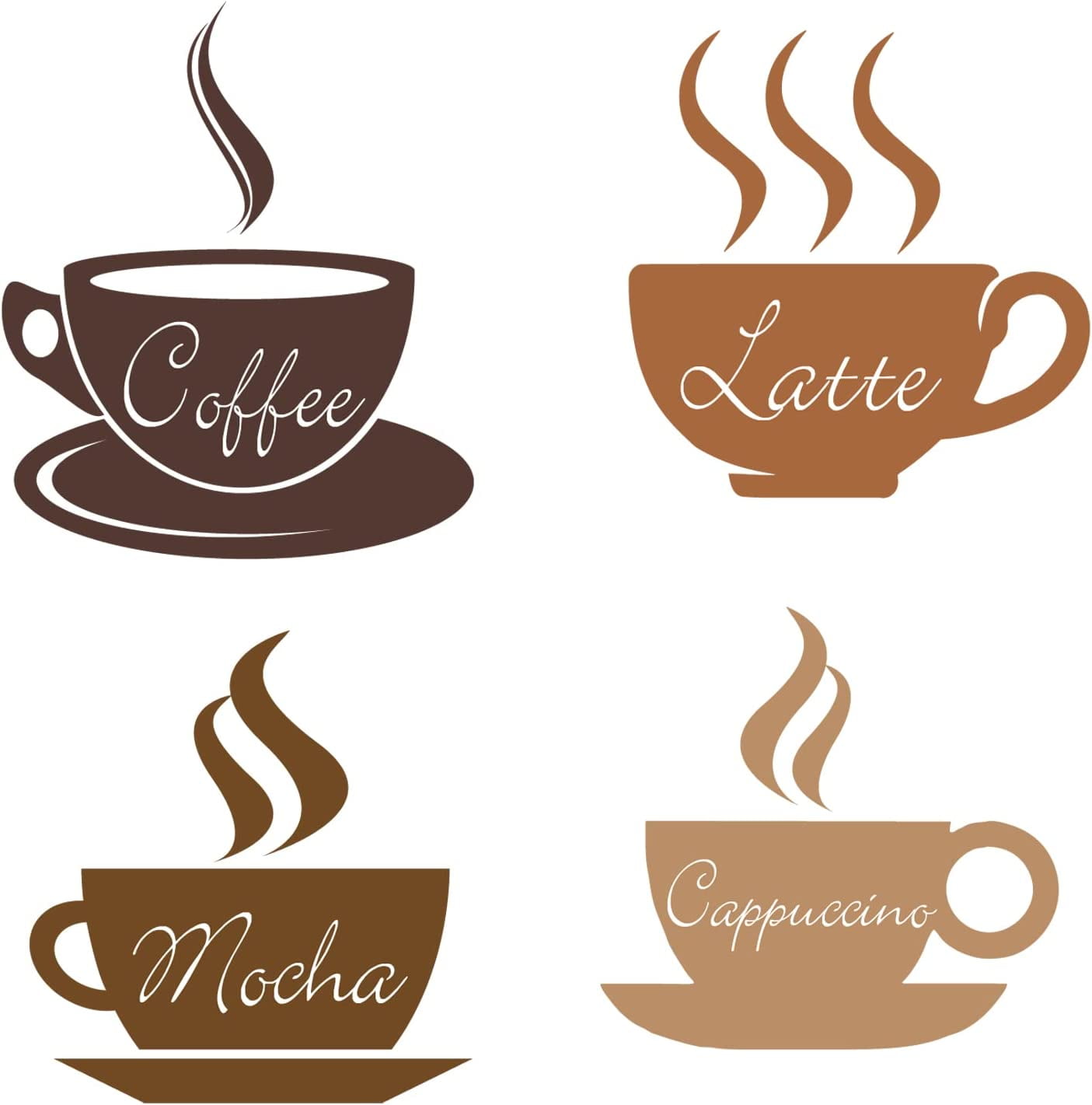 4pcs Coffee Wall Stickers Latte Mocha Cappuccino Wall Decor DIY Vinyl ...