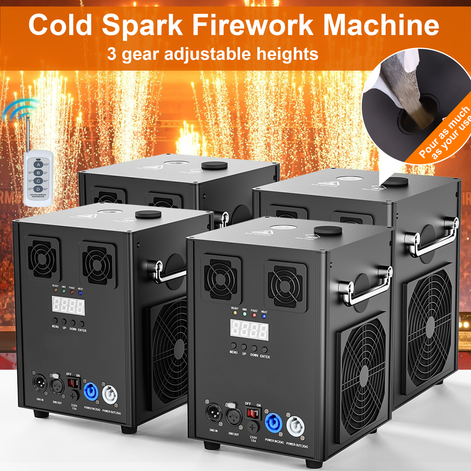 4pcs Cold Spark Firework Machine, 3 Gear Height Adjustable DMX Stage ...