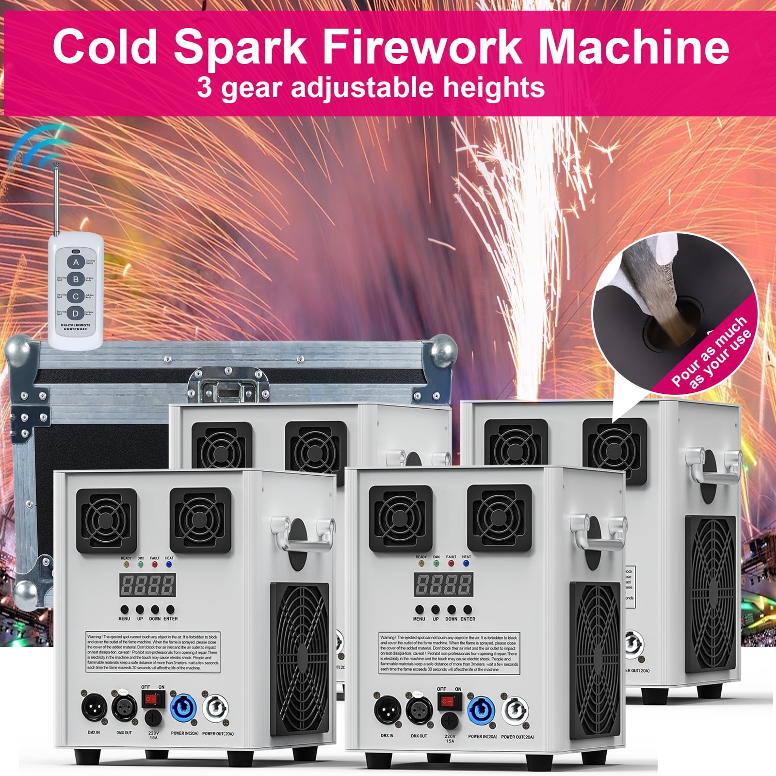 4pcs Adjustable Height Cold Spark Machine, DMX Stage Firework Effect ...