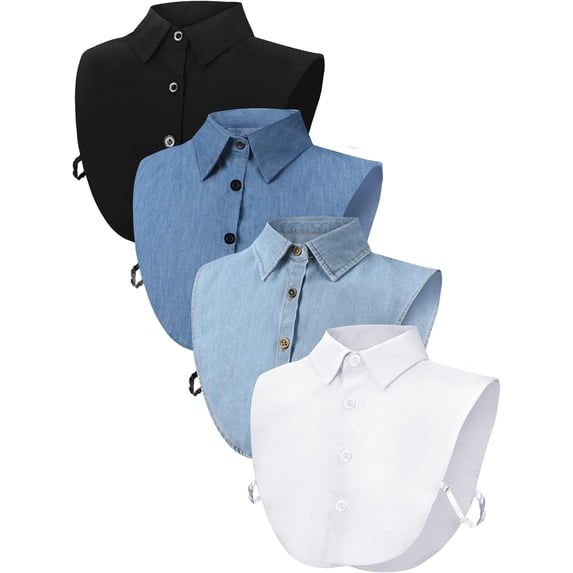 4pcs Collar Detachable Dickey Denim Faux Collars for Women Men Shirt ...