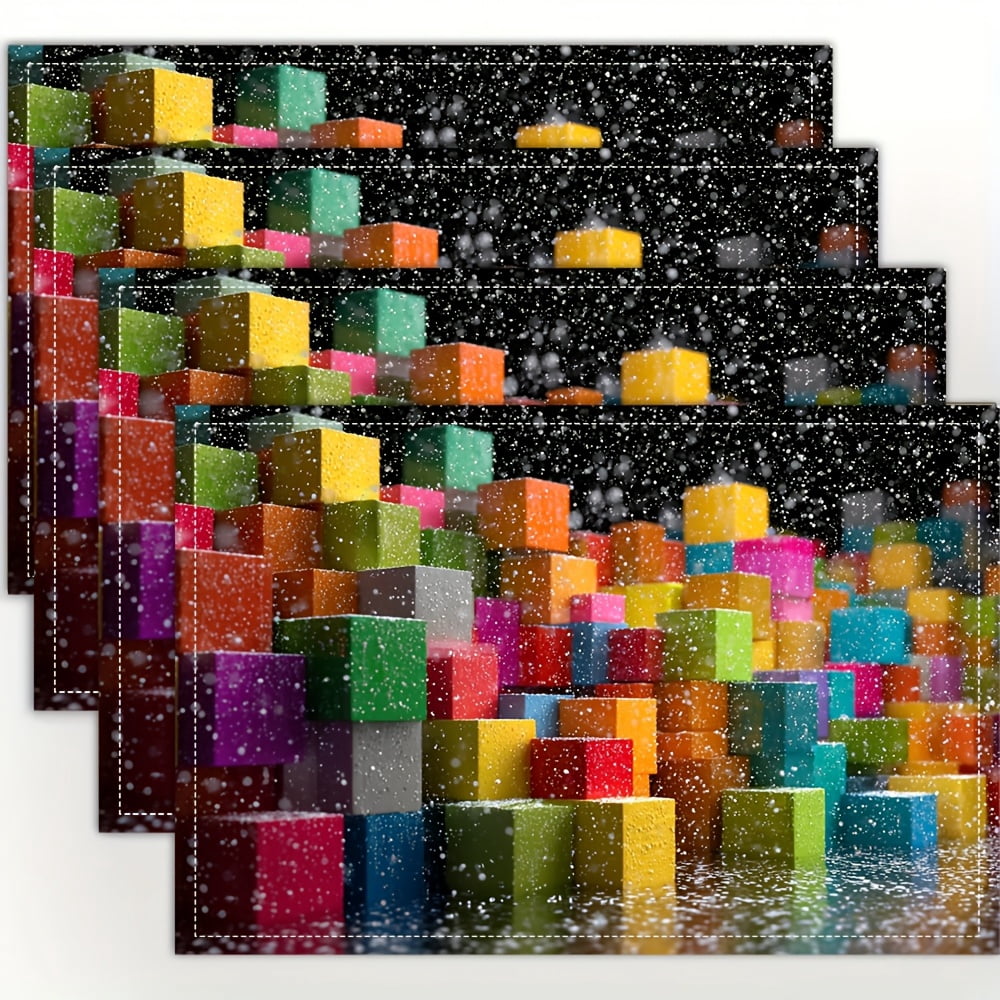 4pcs, Colorful Cubes Christmas Placemats, Fashion Print Pattern Table ...