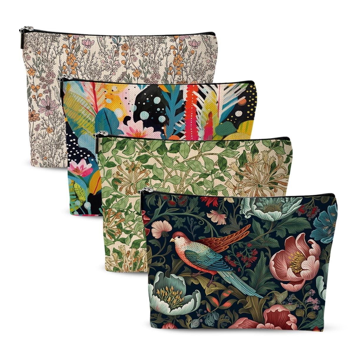 4pcs Colorful Flower Makeup Bag, Abstract Botanical Flower Bag ...