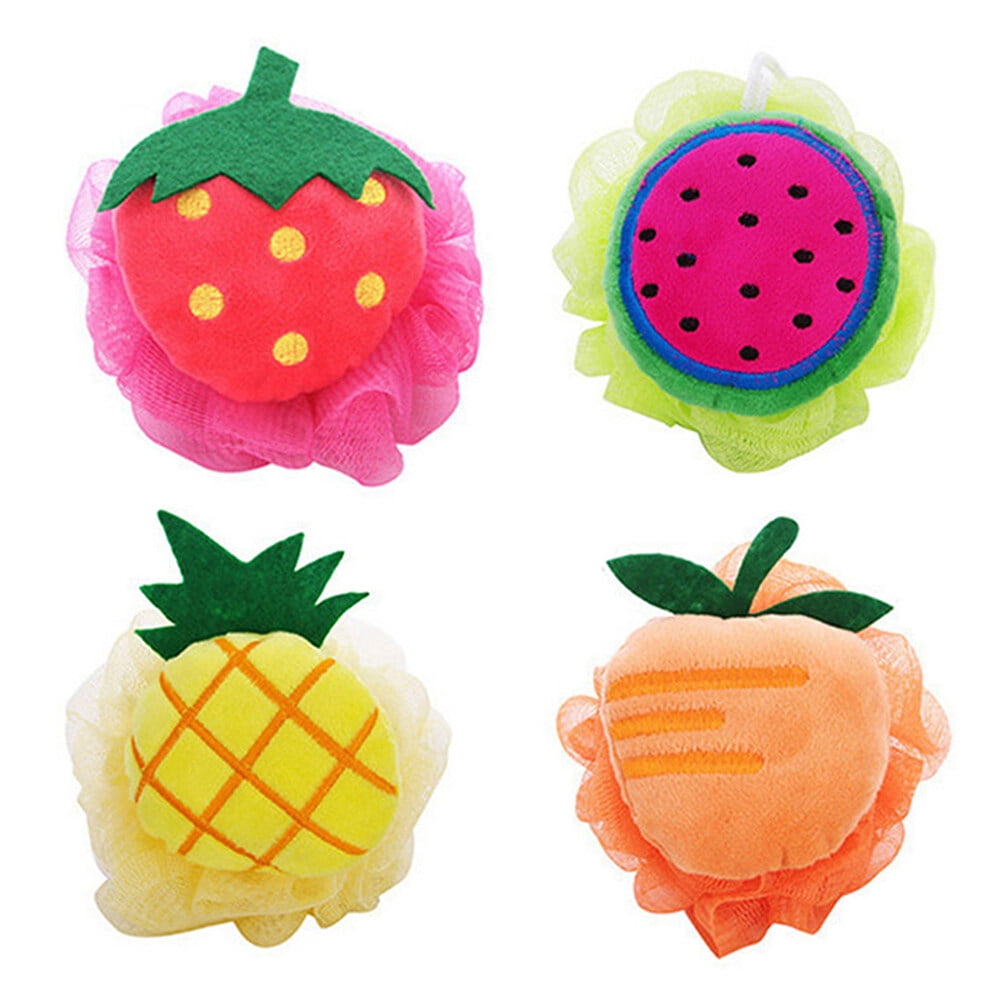 4pcs Colors Fruit Shaped Bath Ball Mesh Sponge Mesh Pouf Shower Ball ...
