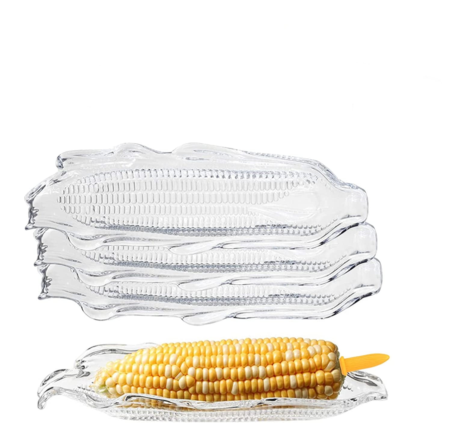 4pcs Corn Dishes Service Tray,Casewin Transparent Corn Dishes Corn Cob ...