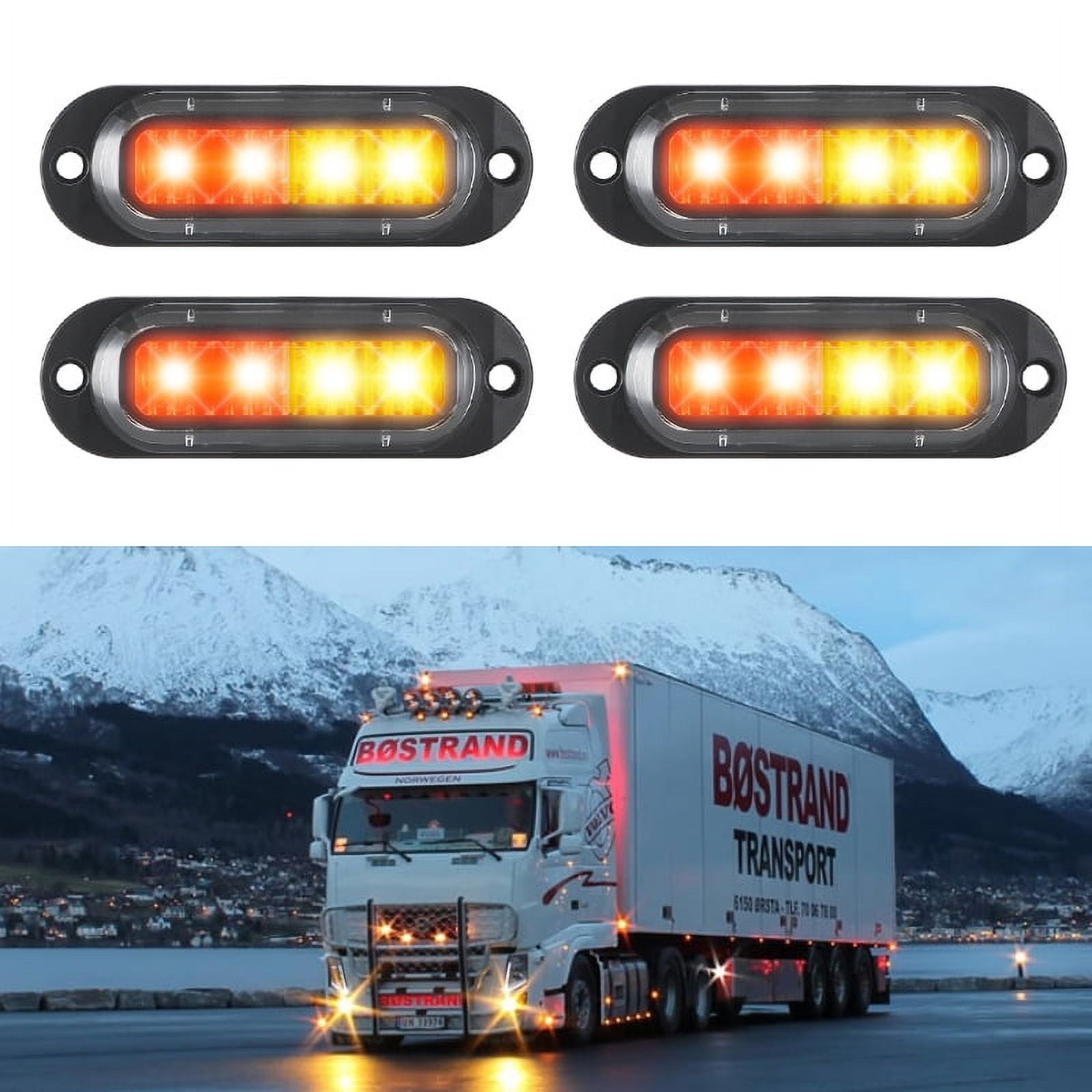 4pcs Corner Side Marker LED Lights Red&Amber Double Color Outline Lamp ...