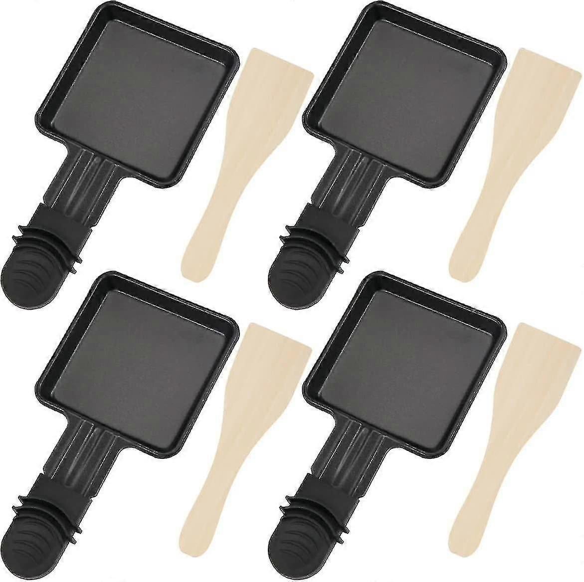 4pcs Coupelle Raclette Barbecue Et 4pcs Spatules Raclette En Bois Polon ...