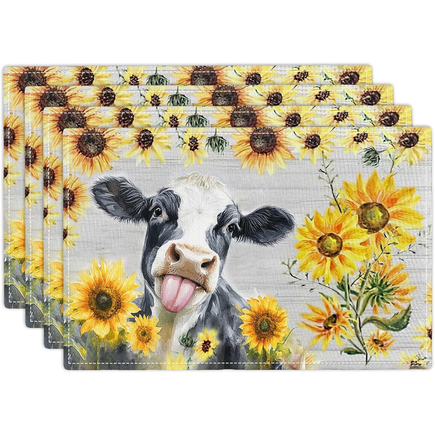 4pcs Cow Sunflower Placemats Country Fun Cow Placemats Table Mats ...