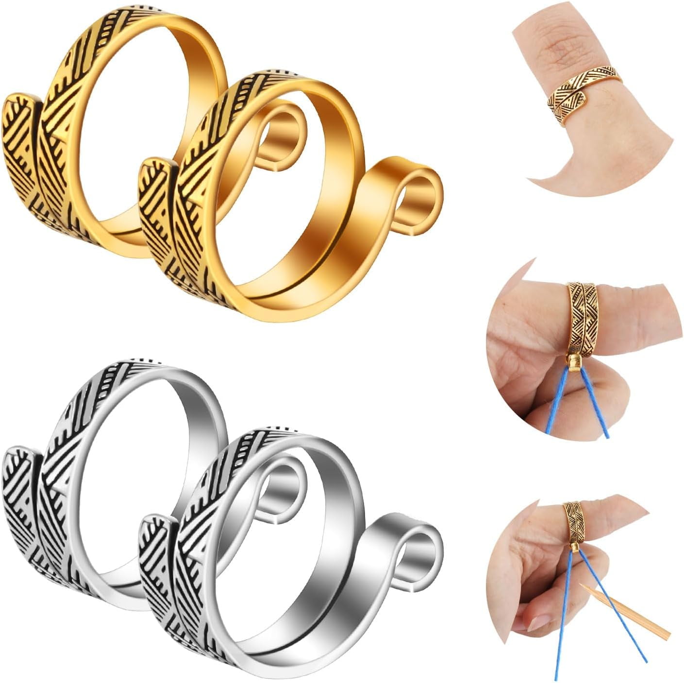 4pcs Crochet Rings, Adjustable Knitting Loop Ring Crochet Tension Ring ...