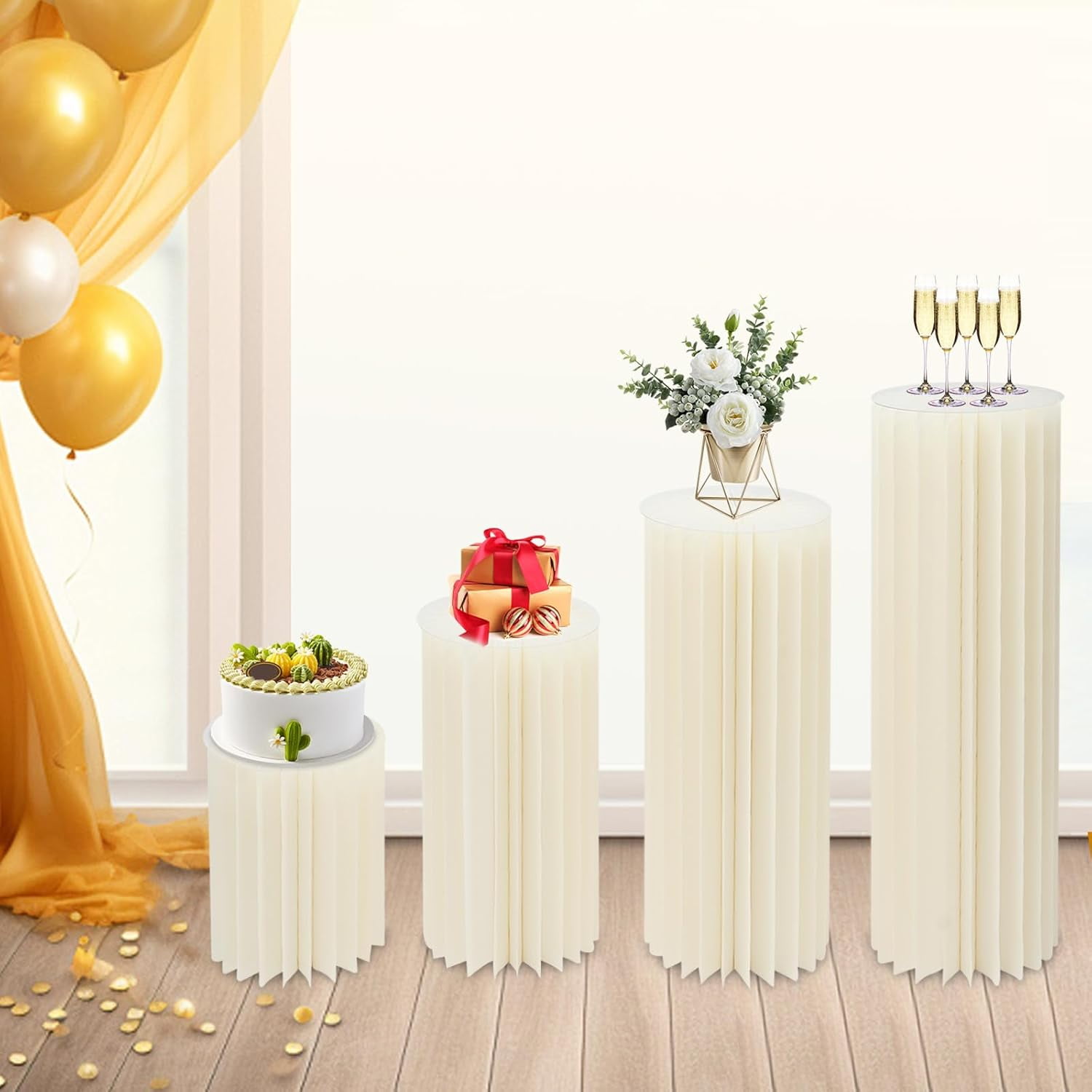 4pcs Cylinder Stands for Party Foldable Pedestal Stand, White Cake ...
