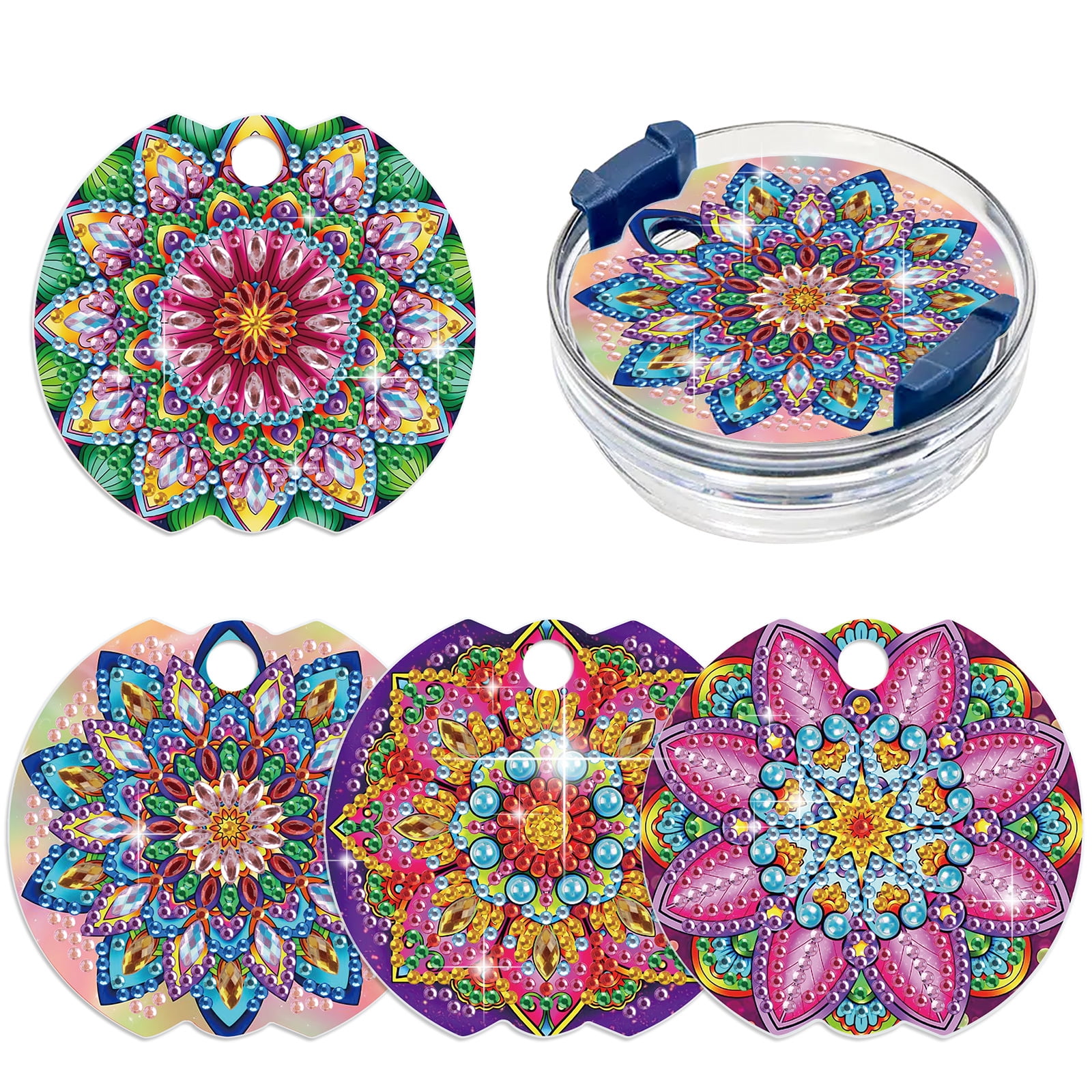 4pcs DIY Diamond Painting Cup Lid Kit Colorful Floral Mosaic Craft For ...
