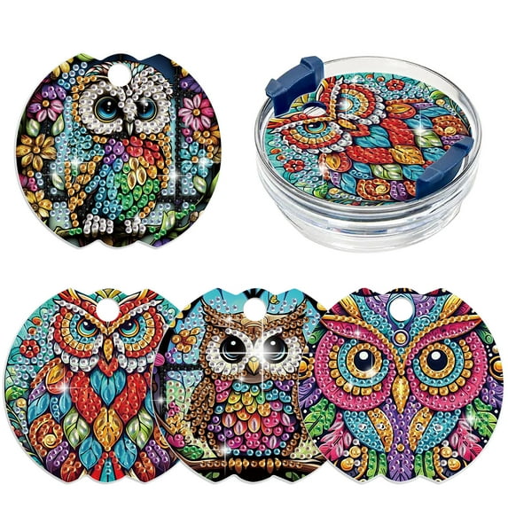 4pcs DIY Diamond Painting Cup Lid Kit Colorful Owl Mosaic Craft For ...