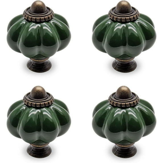 4pcs Dark Green Pumpkin Knobs, Vinta Ceramic Cabinet Dresser Pulls with ...
