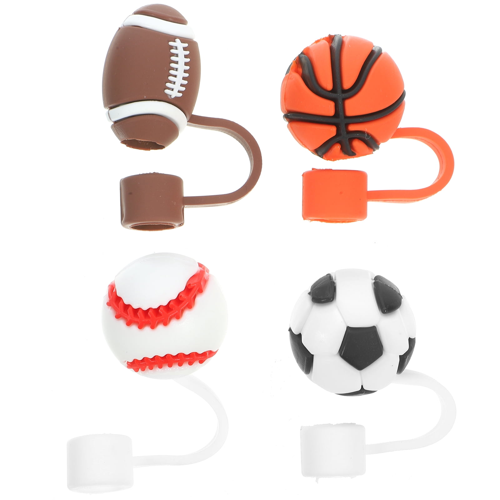 TEHAUX 4pcs Sports Party Straw Caps Decorative Ball Game Design Straw ...