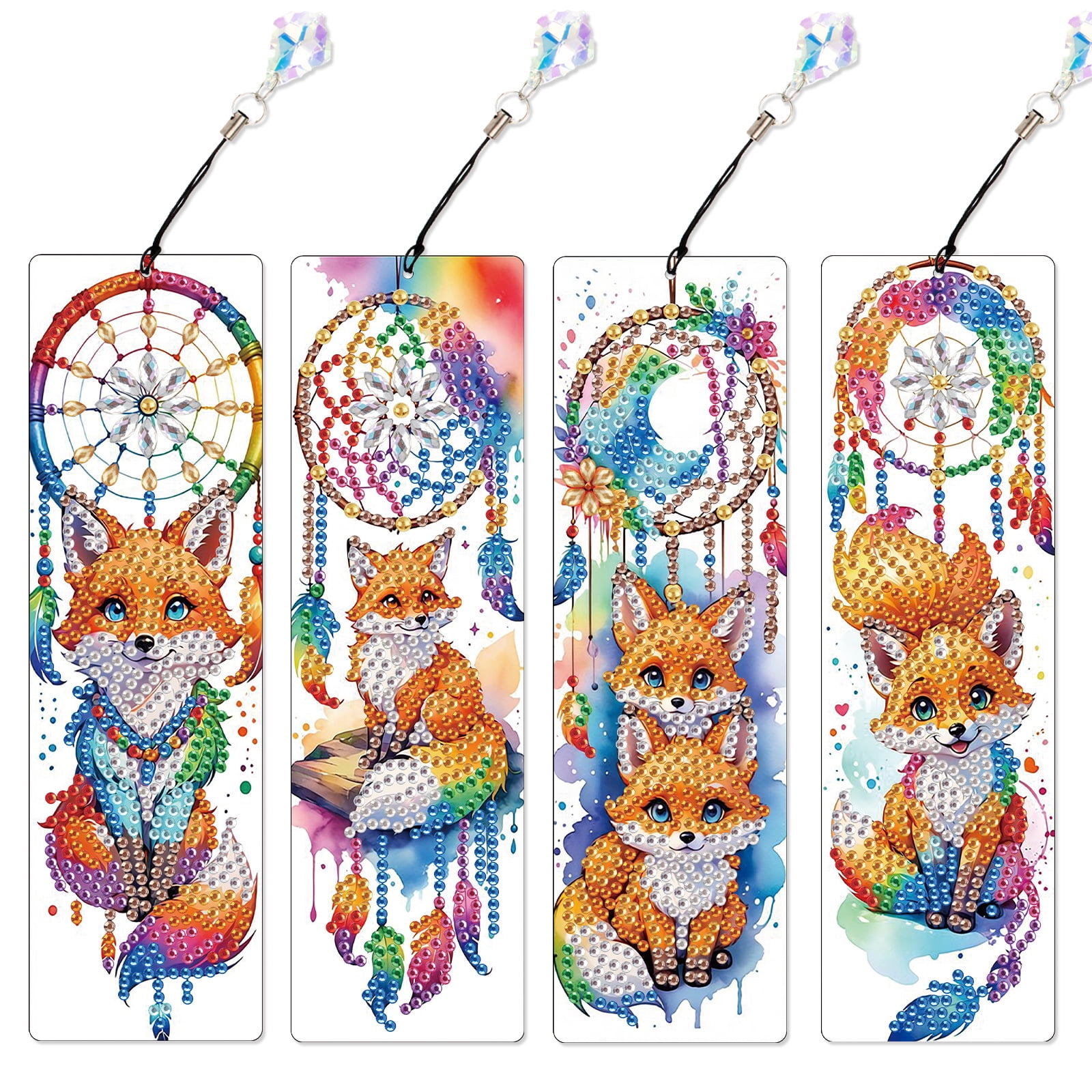 4pcs Diamond Painting Bookmark Kit 5D DIY Dreamcatcher Fox Design with ...
