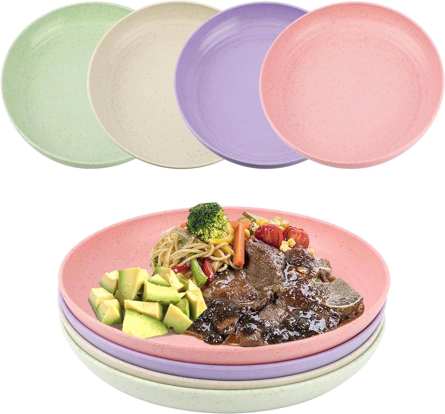 QKURT Reusable Plastic Dinner Plates 8 Inch Unbreakable Microwave ...