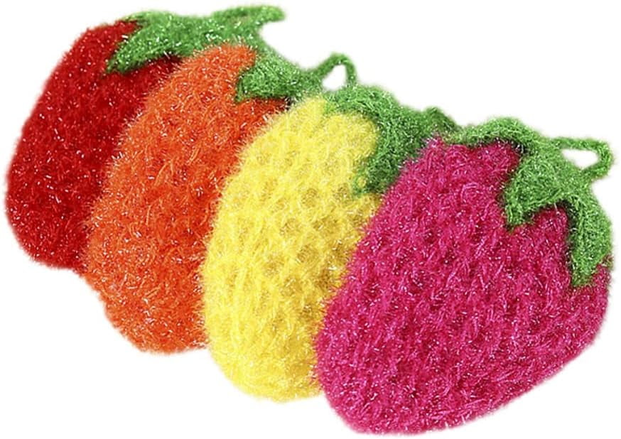 4pcs Dish Scrubber Strawberry Shaped Dish Rag Cloth Washcloth Duster ...