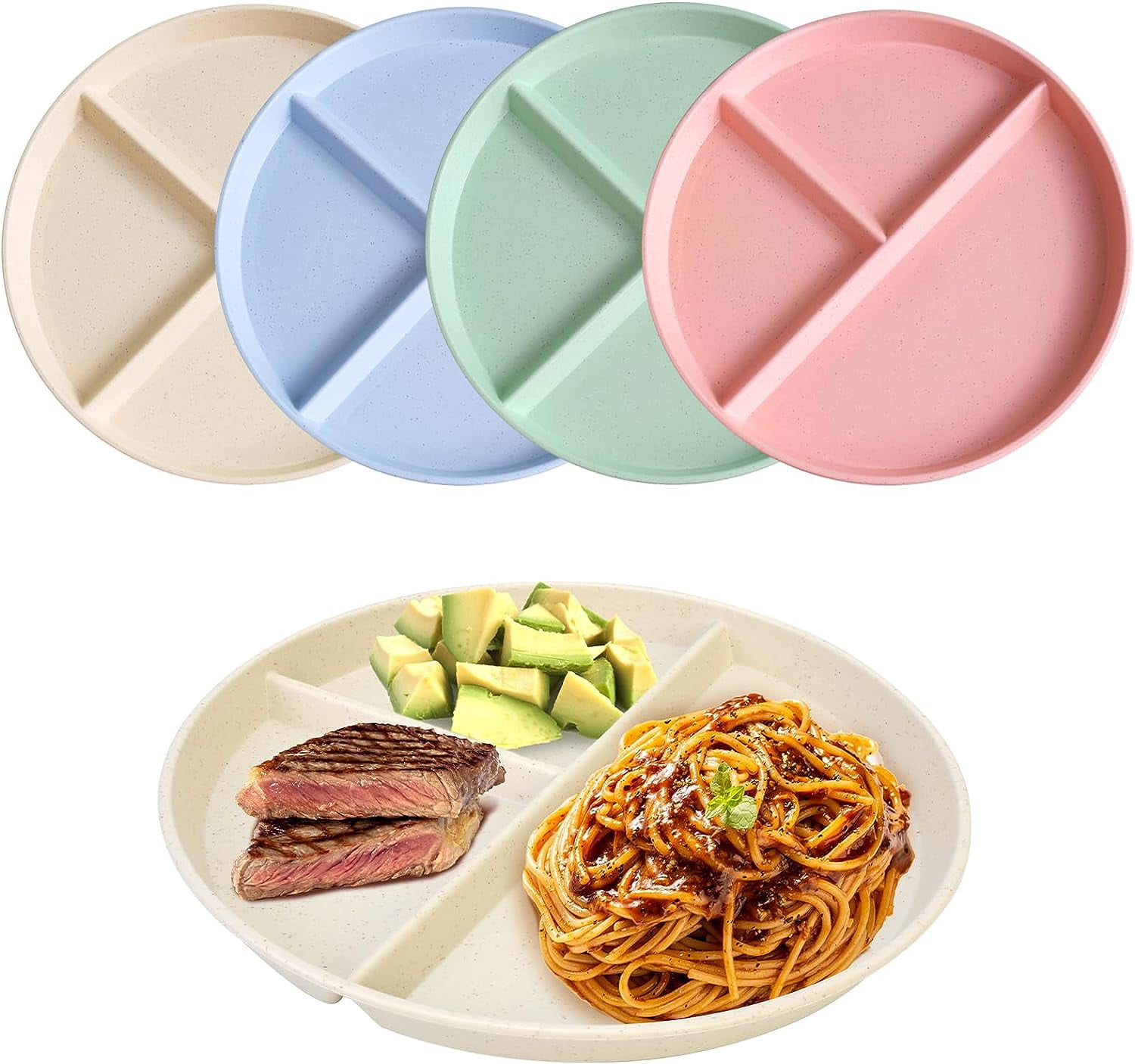 4pcs Divided Dinner Plates Portion Control Plates 3 Compartment Diet ...