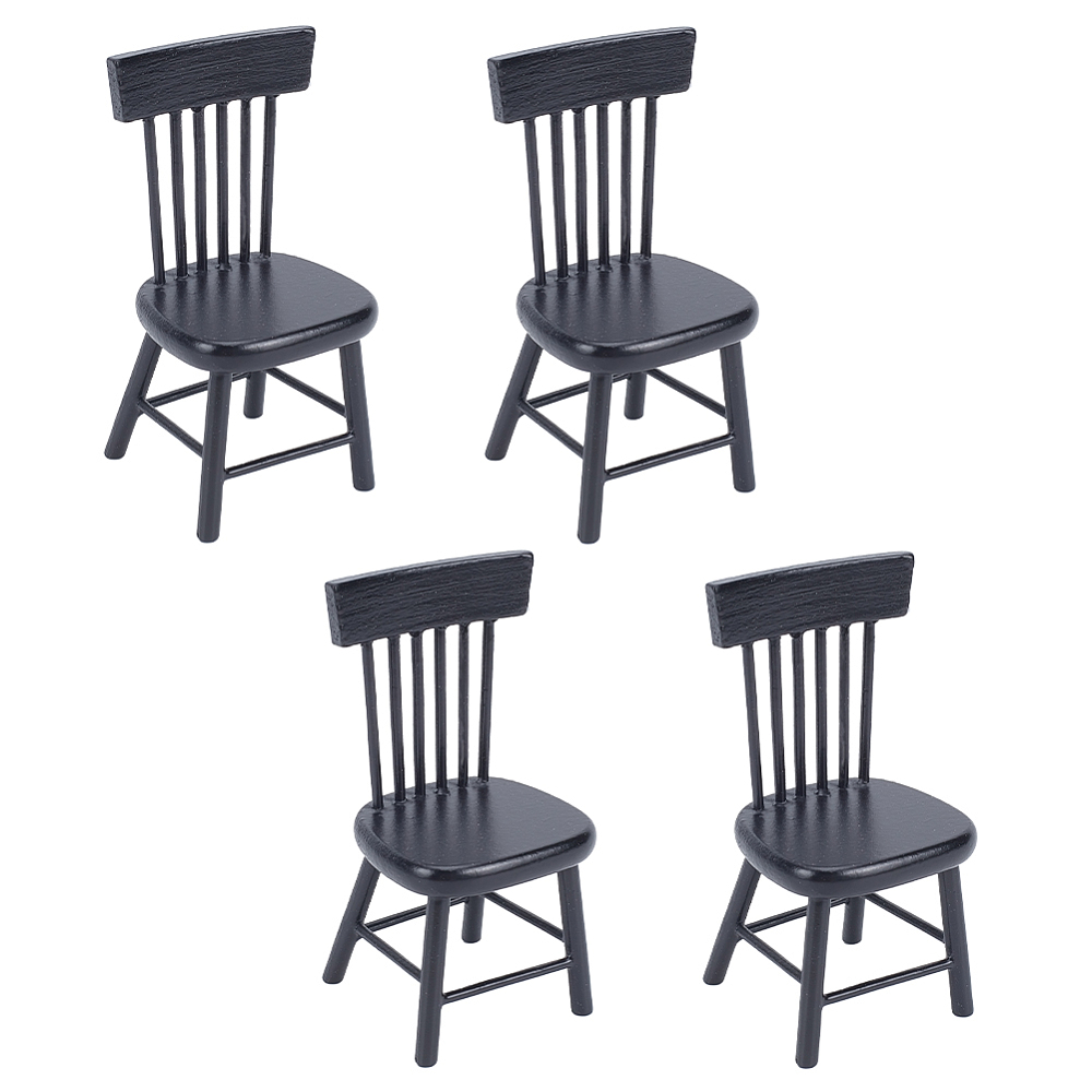 4pcs Dollhouse Chairs 1/12 Scale Miniature Furniture Chairs Mini Wood ...