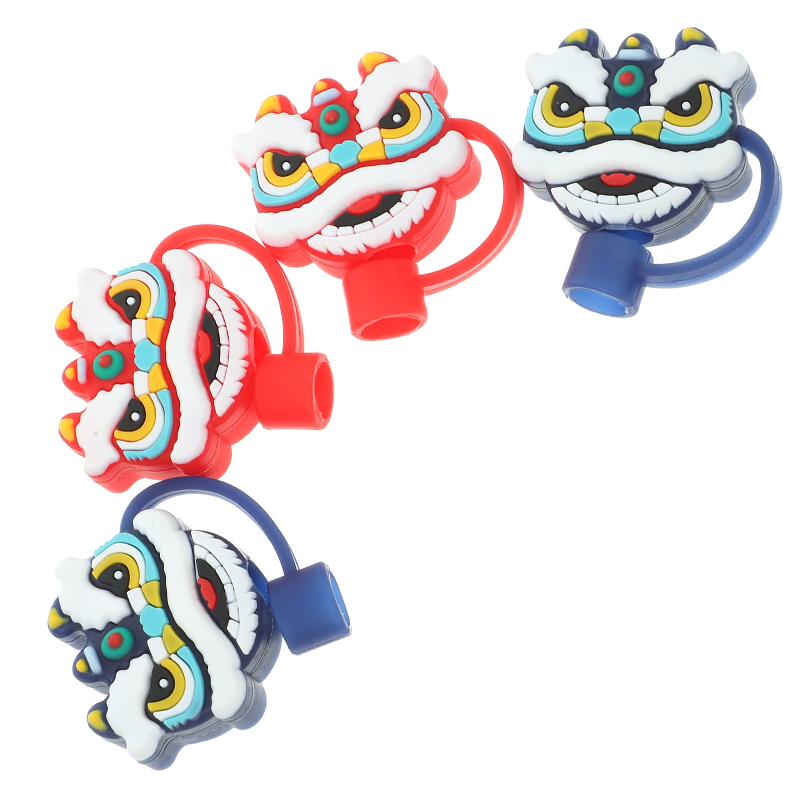4pcs Drinking Straw Caps Decorative Straw Covers Cartoon Lion Head ...