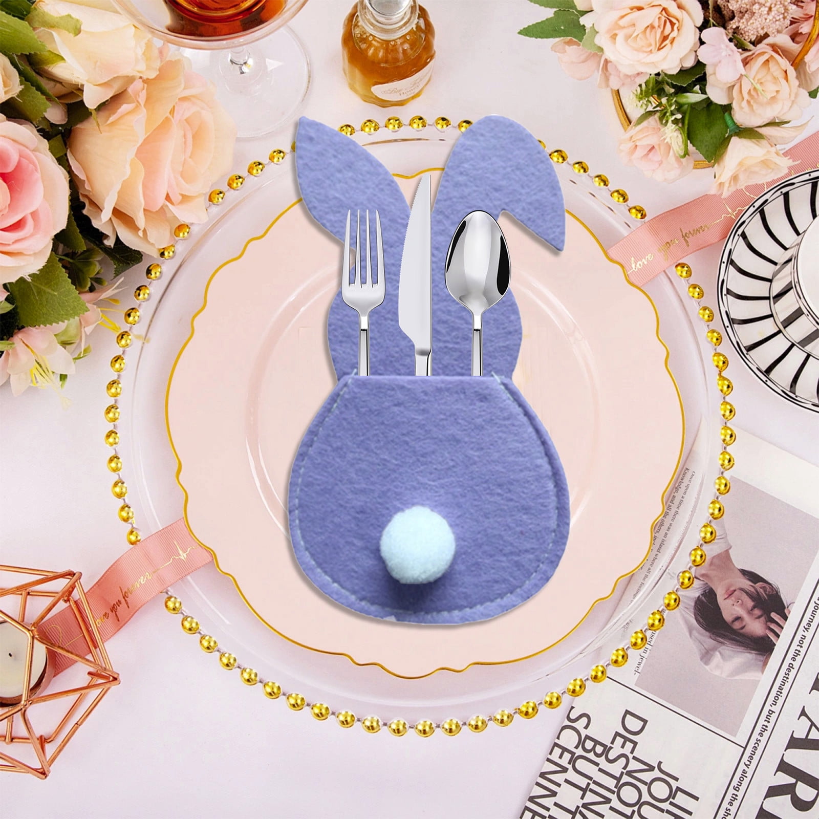 4pcs Easter Bunny Felt Cutlery Holders, Happy Easter Decorations, Bunny ...