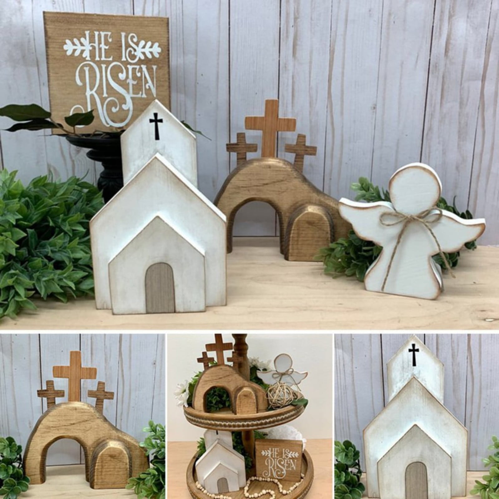 4pcs Easter Resurrection Scene Set He Is Risen Wooden Tabletop ...