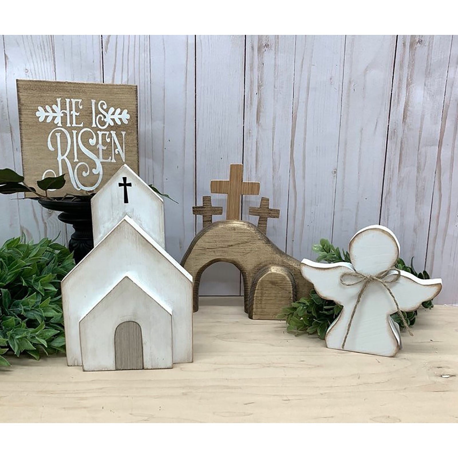 4pcs Easter Resurrection Scene Set He is Risen Wooden Tabletop ...
