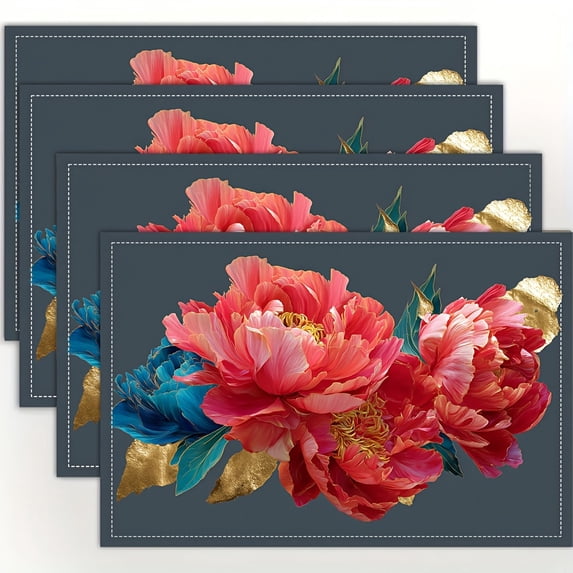4pcs, Elegant Floral Fantasy Vibrant Peony ,with Golden Highlights ...