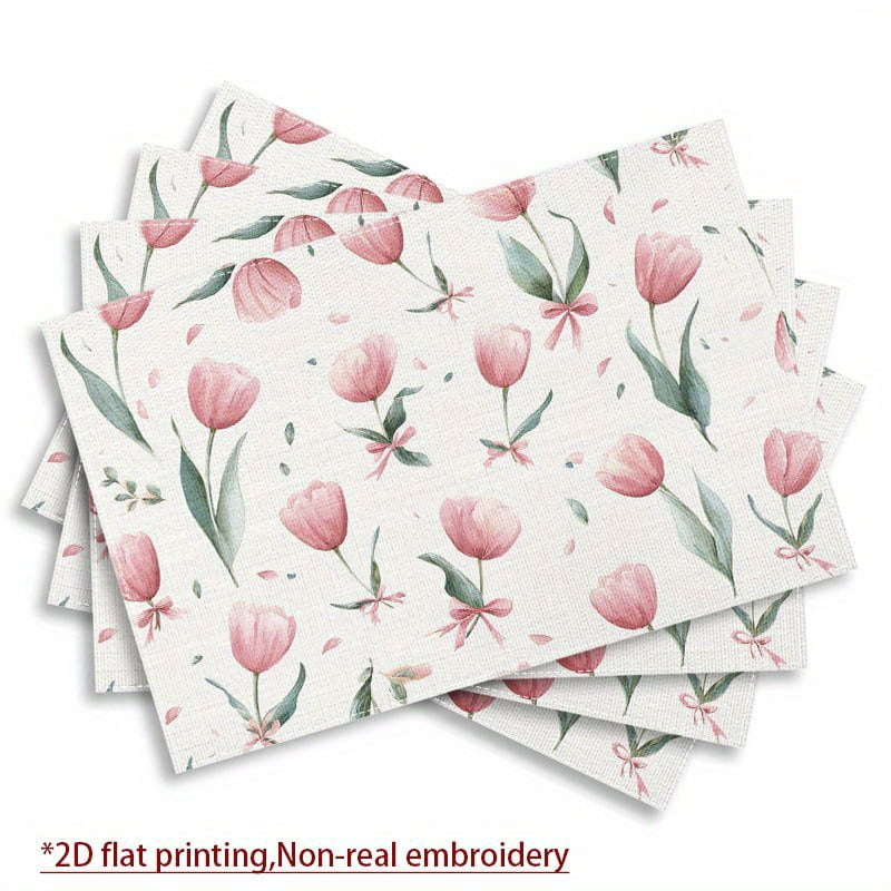4pcs Elegant Floral Placemats,with Pink Tulips & Bows table mat, for ...