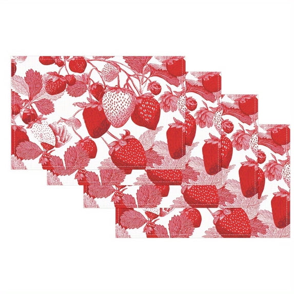 4pcs Elegant Strawberry & Leaf Placemats - Red Berry Table Mats,for ...