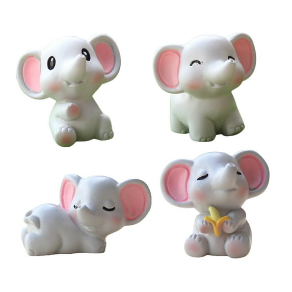 4pcs Elephant Desktop Statues Indoor Decor Pink Ear Elephant Figurines ...