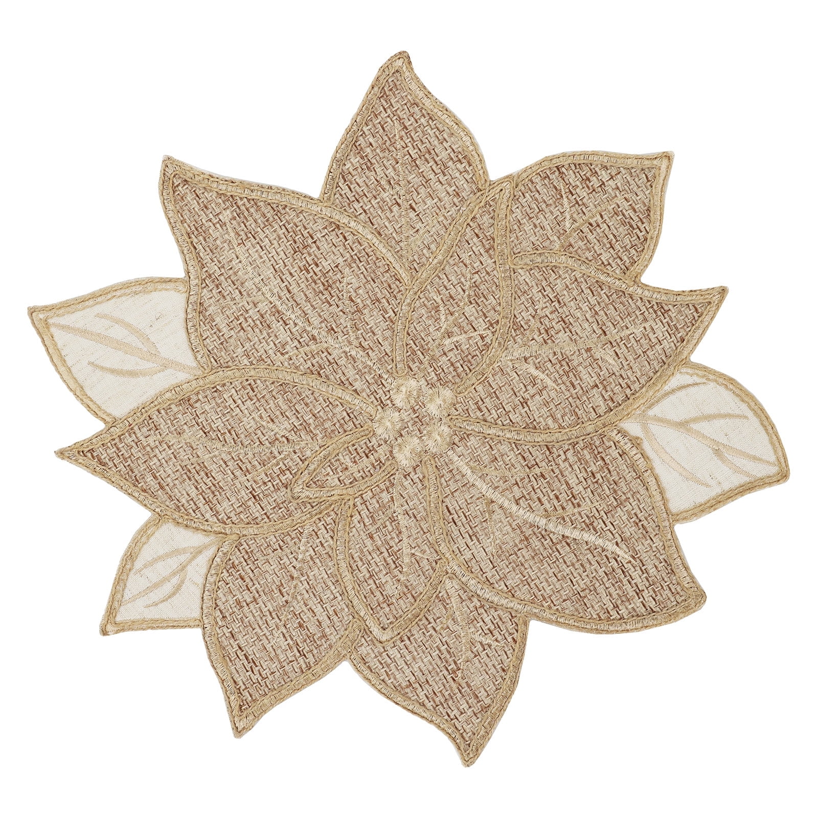 4pcs-Embroidered Christmas Poinsettia Placemat - Beige Woven Flower Mat ...