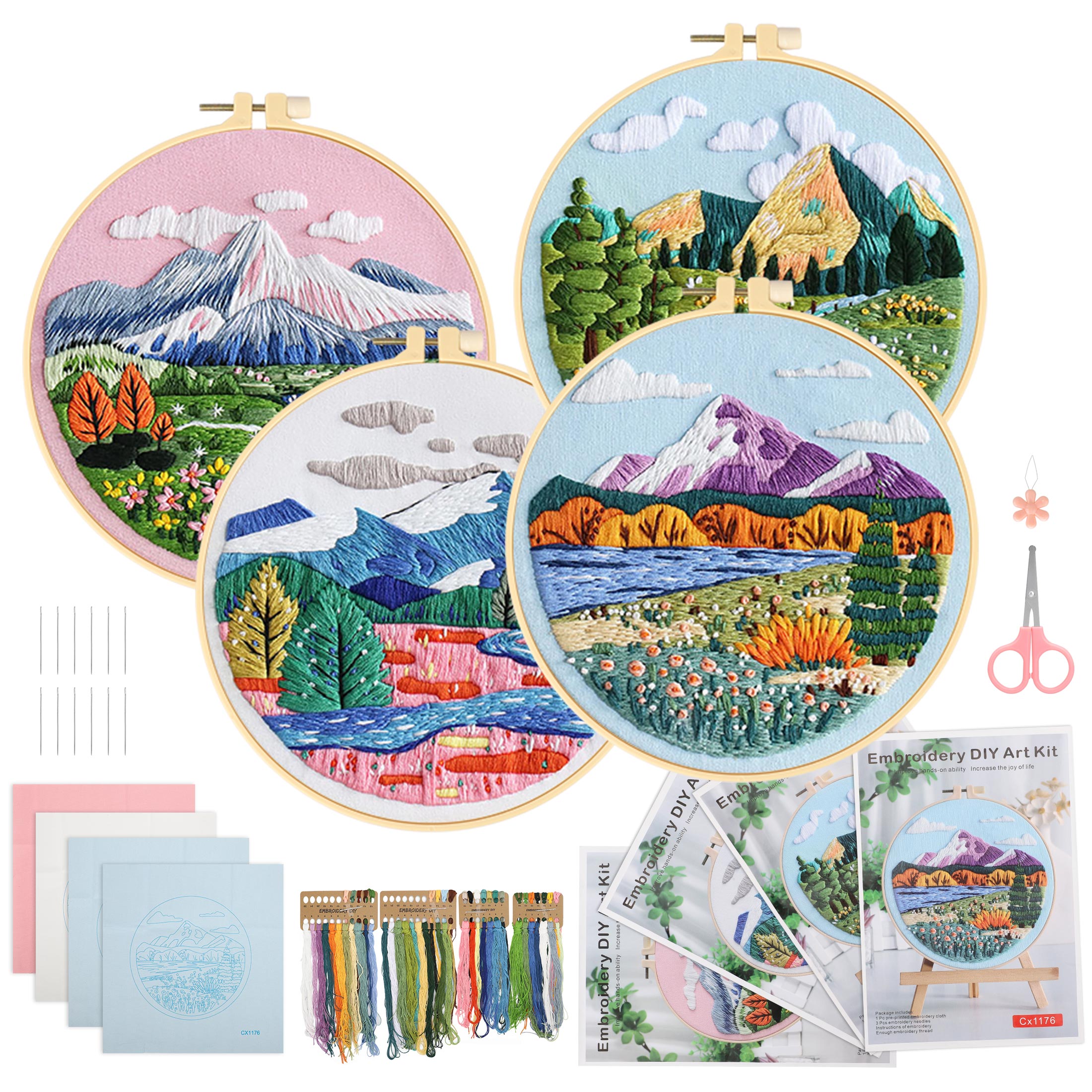 4pcs Embroidery Kit, EEEkit Scenery Pattern Cross Stitch Sewing Set ...