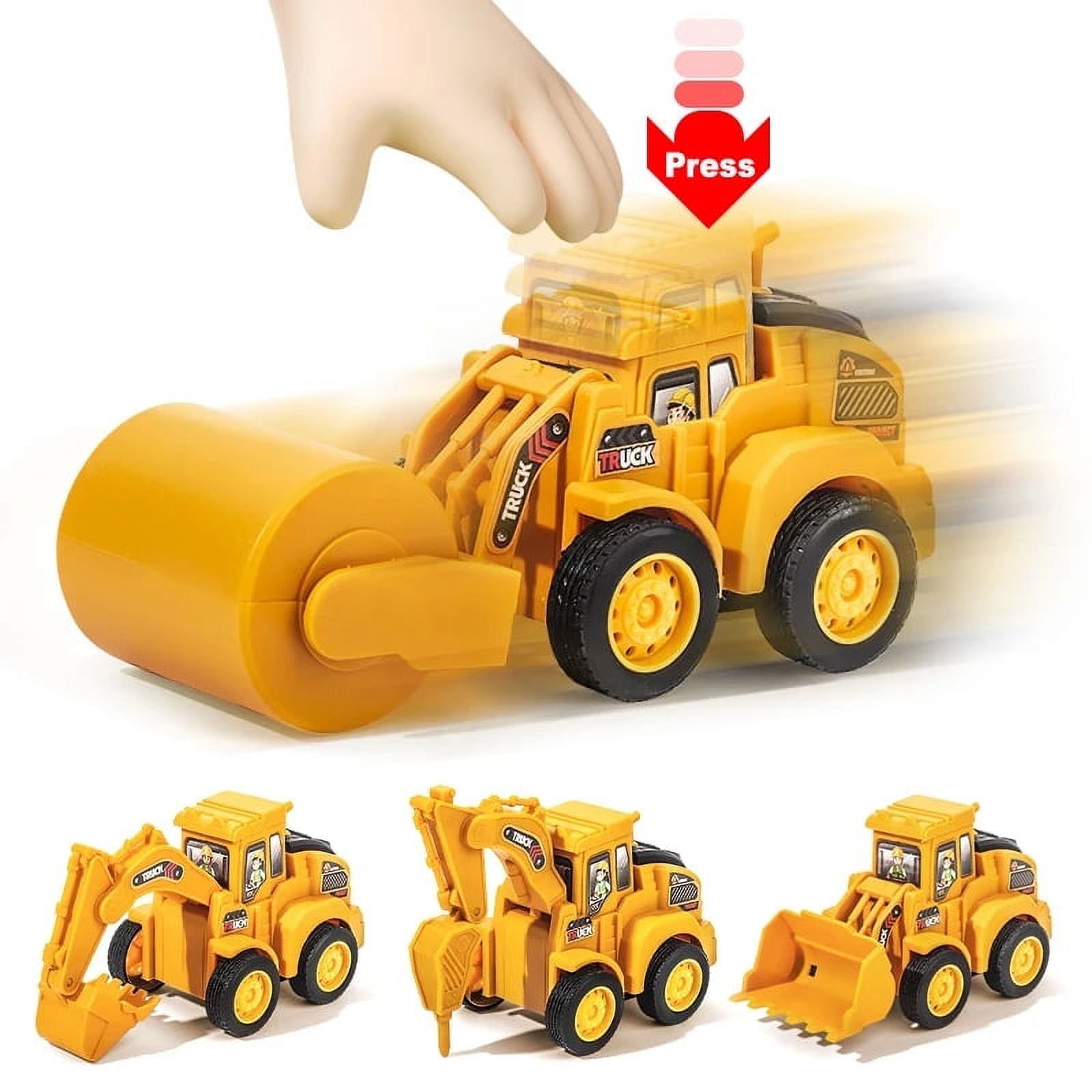 4pcs Engineering Vehicle Model Press Sliding Car Excavator Bulldozer ...