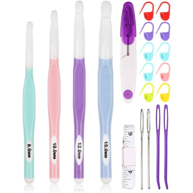 Walmart 4pcs Ergonomic Plastic Crochet Hook Rubber Grip Handle Set ...