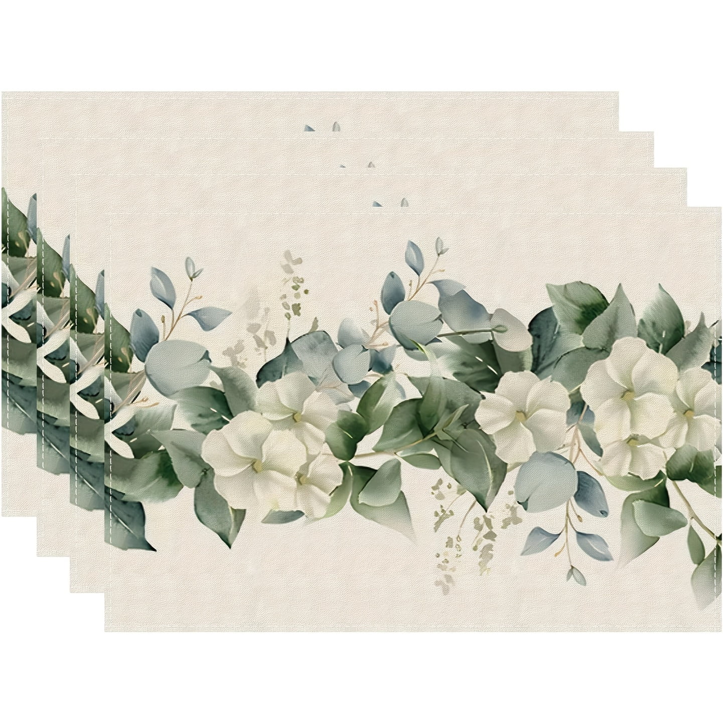 4pcs, Eucalyptus Leaves Flowers Spring Summer Seasons Linen Placemats ...