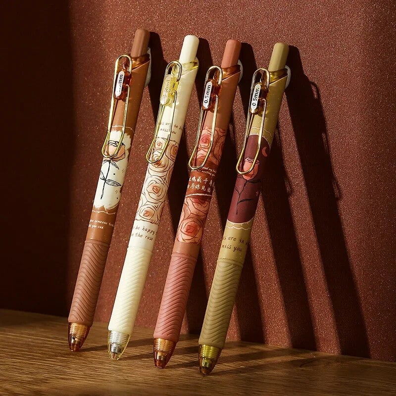 4pcs European Roses Gel Pens Kawaii Stationery Vintage 0.5mm Black Ink ...