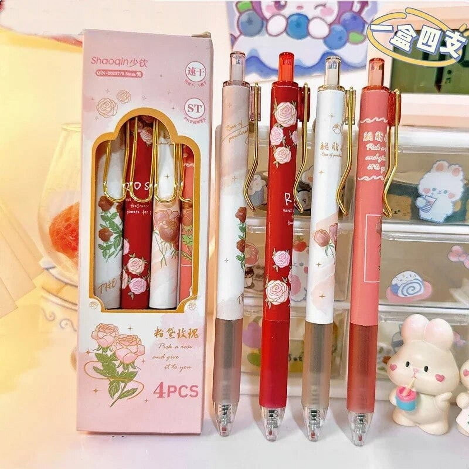 4pcs European Roses Gel Pens Kawaii Stationery Vintage 0.5mm Black Ink ...